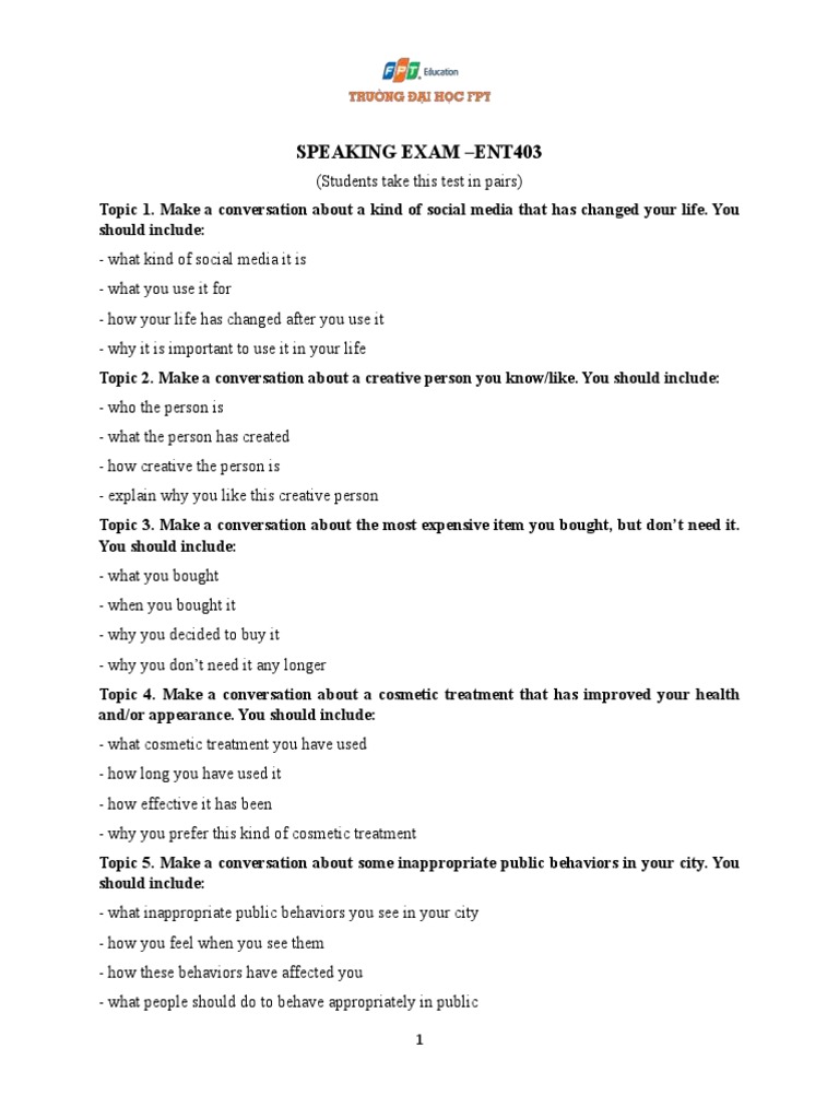 ENT403 FE Speaking Exam Students | PDF | Cognition | Cognitive Science