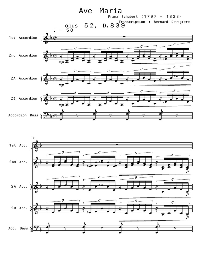 Ave Maria Accordion Sheet | PDF | Ave Maria (Schubert) | German ...