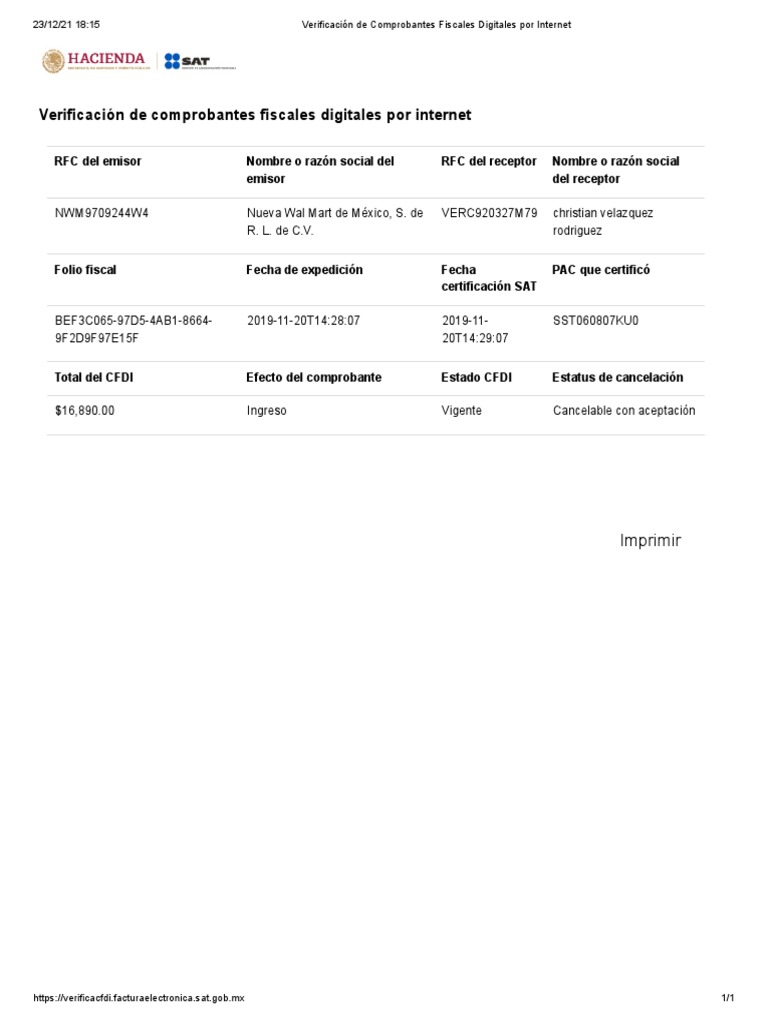 Verificación de Comprobantes Fiscales. | PDF