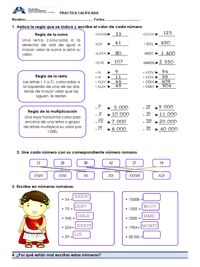 Practica De Numeros Romanos Pdf Notación Matemática Notación
