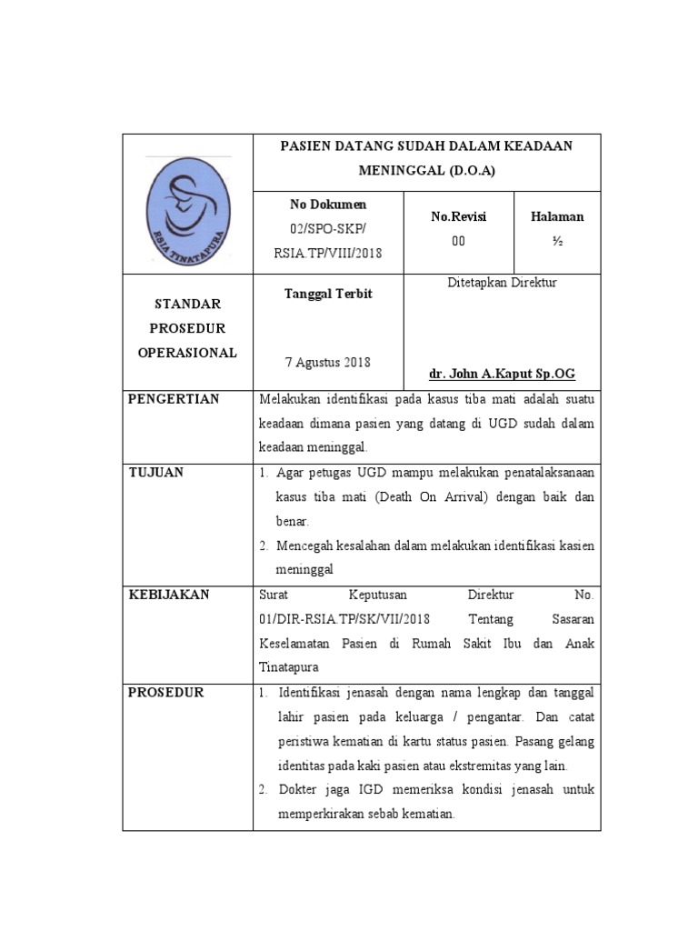 Pasien Datang Sudah Dalam Keadaan Meninggal (D.o.a) TNTPR | PDF