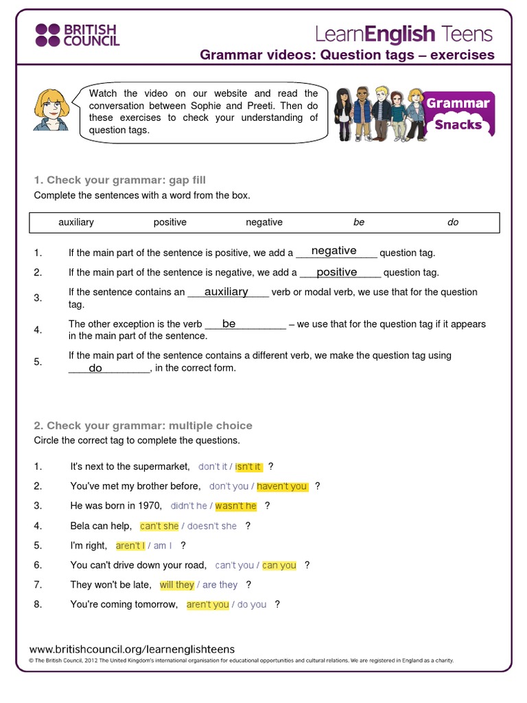 Gs Question Tags - Exercises | PDF | Question | Verb