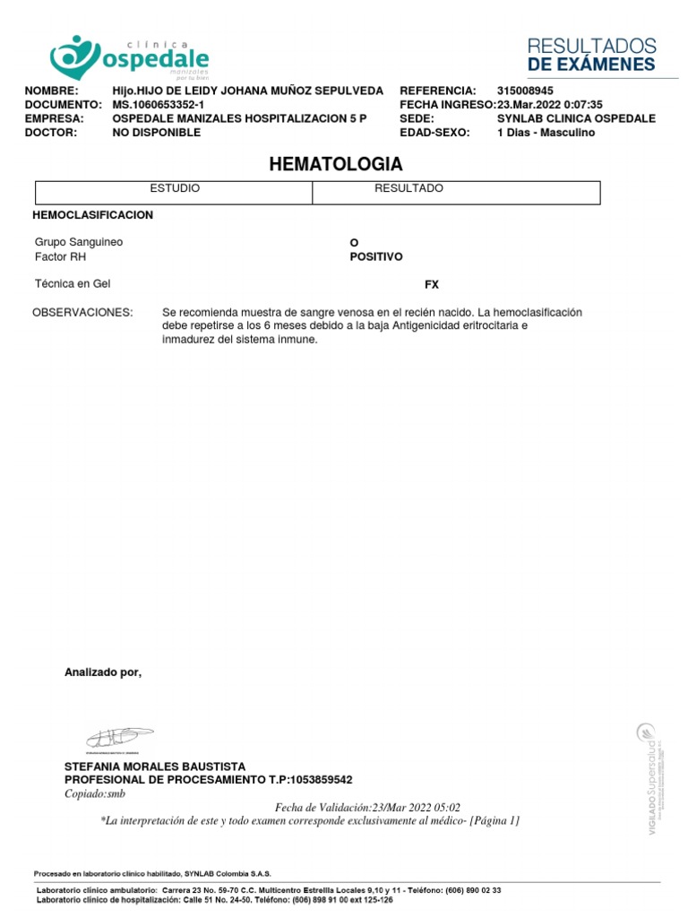 TSH Neonatal | PDF | Infantes | Sangre