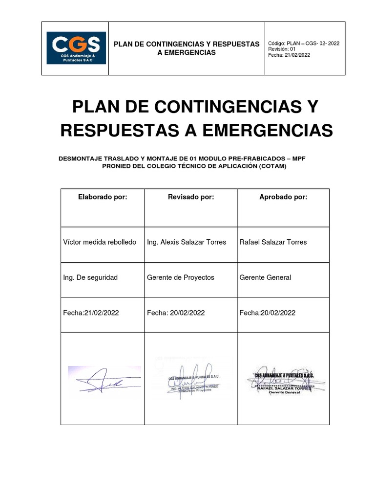Plan de Contingencias y Respuestas A Emergencias Final | PDF | Primeros auxilios | Naturaleza