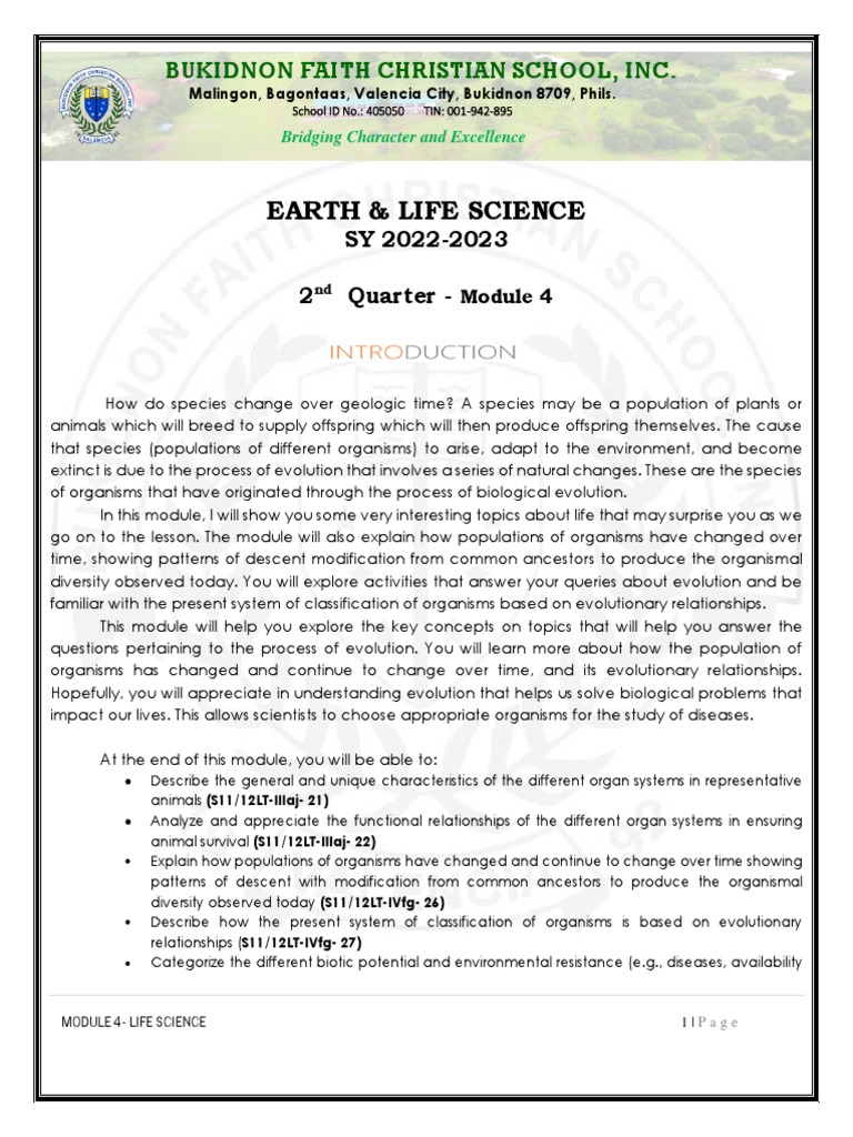Earth and Life Module 4 | PDF | Evolution | Natural Selection