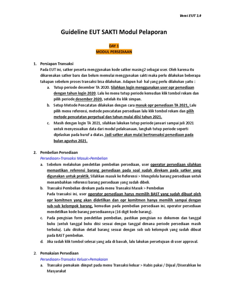 Panduan EUT 2.0: Modul Persediaan dan Aset | PDF