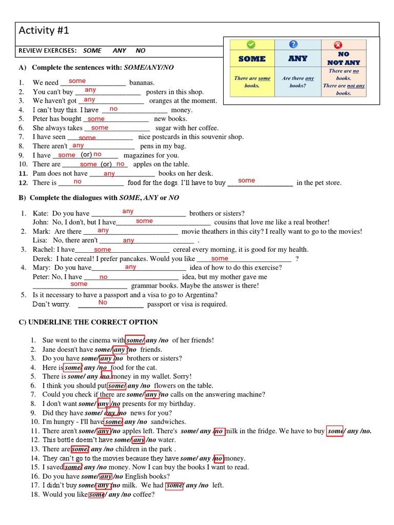 Kami Export - Activity #1 - SOME - ANY - NO | PDF