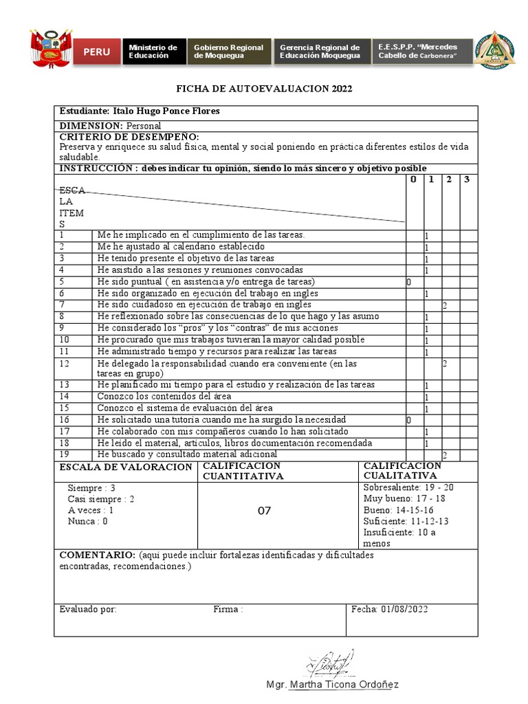 CTA-Ficha Auto y Coevaluación | PDF