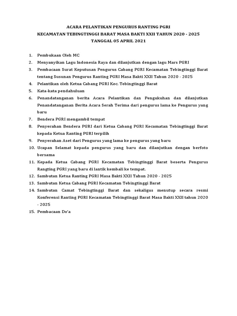 Acara Pelantikan Pengurus Ranting Pgri | PDF