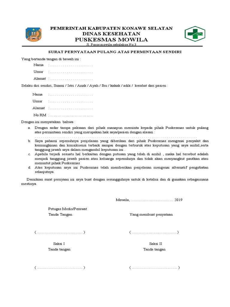 Surat Pernyataan Pulang Paksa Pdf