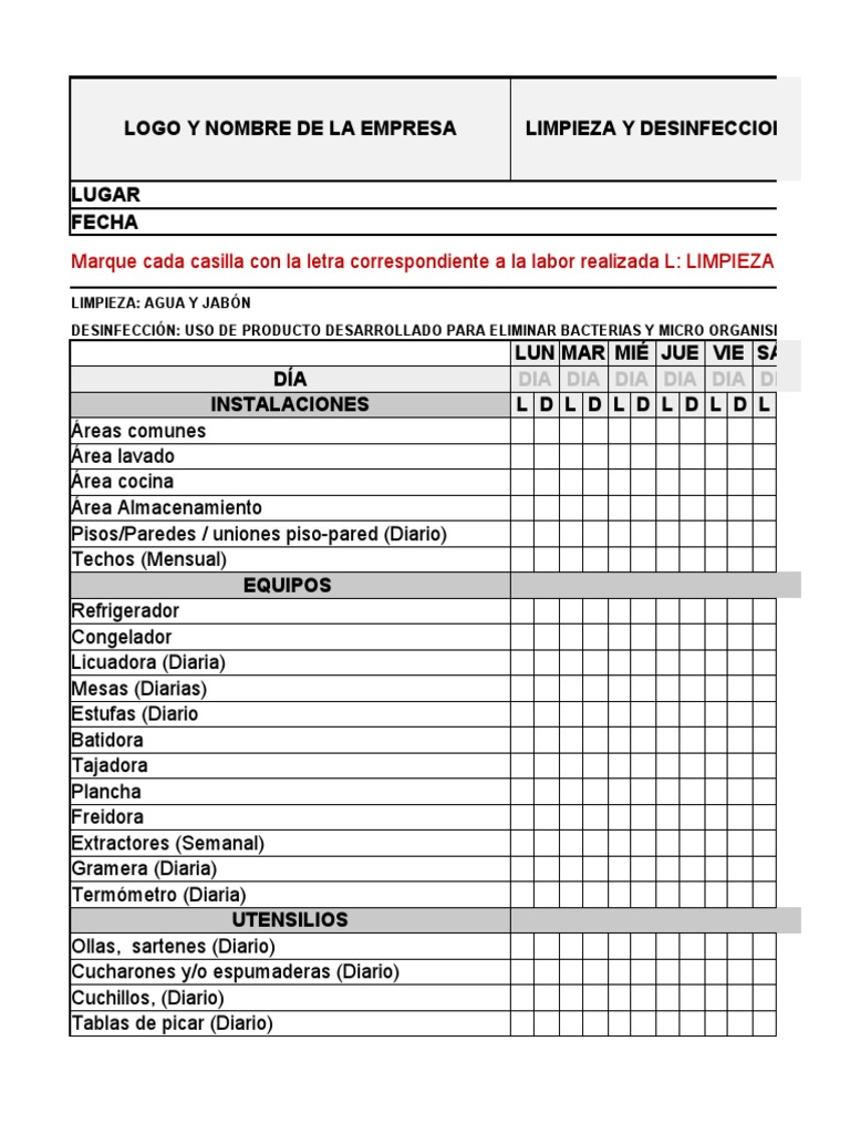 Plan de Limpieza y Desinfección Diario | PDF | Hogar, jardinería y ...