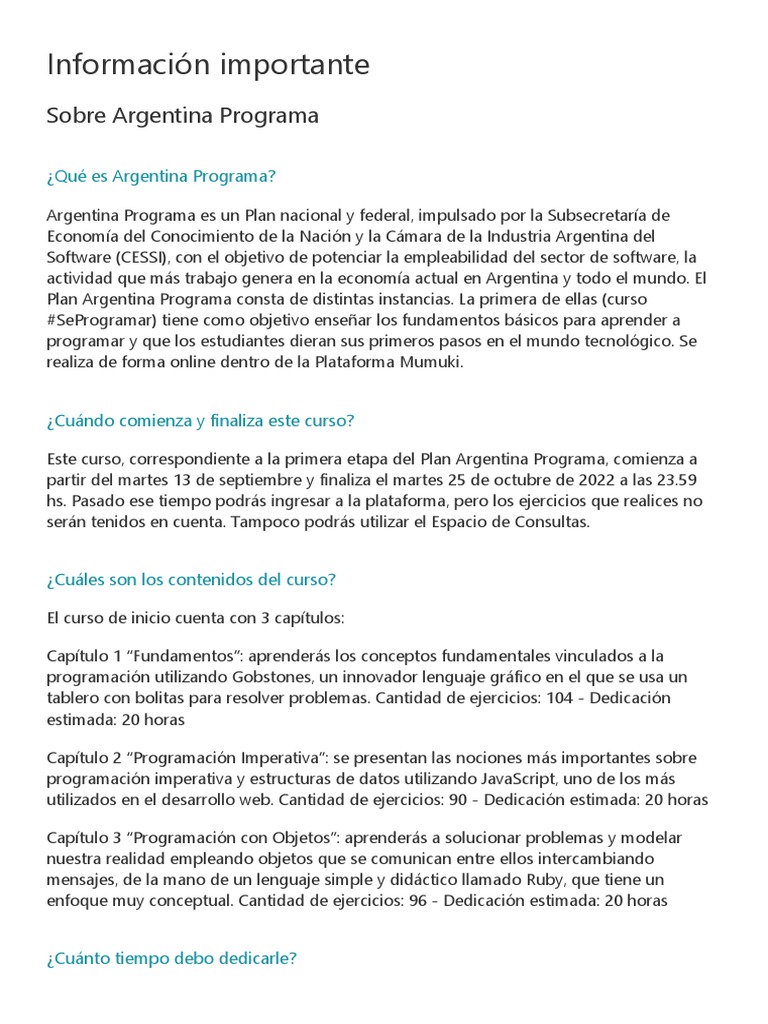 Información Importante de ARGENTINA PROGRAMA | PDF | Prueba (evaluación) | Ios