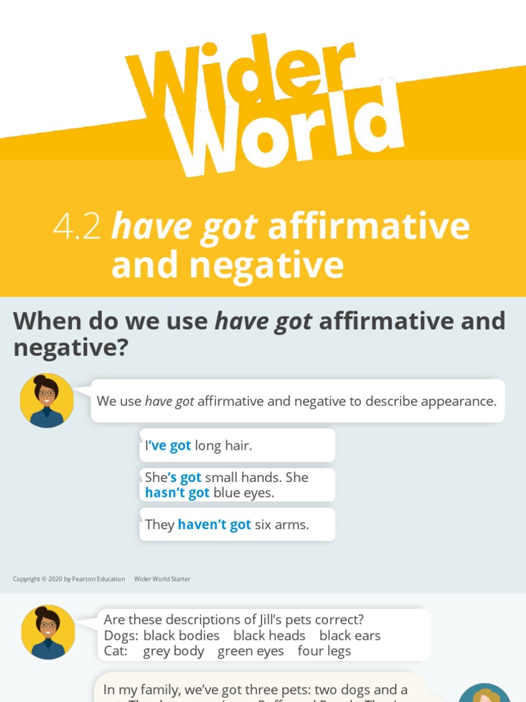 Wider World Starter Grammar Presentation 4 2 | PDF | Eye Color | Domesticated Animals