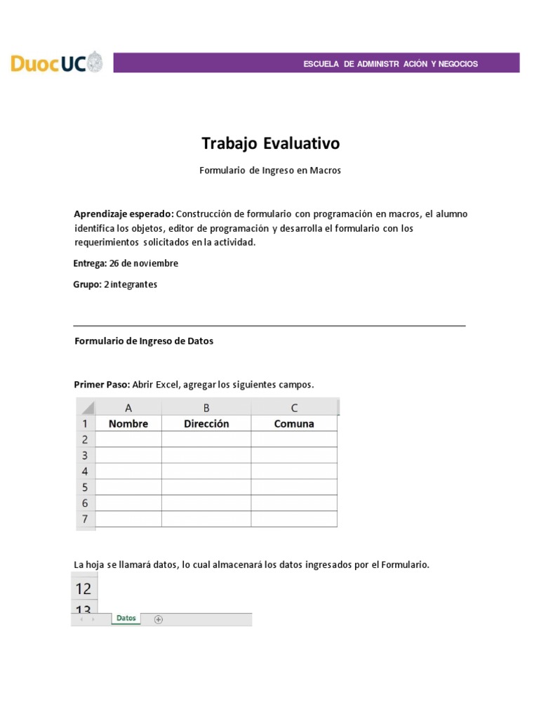 Formulario en Macros para Excel | PDF
