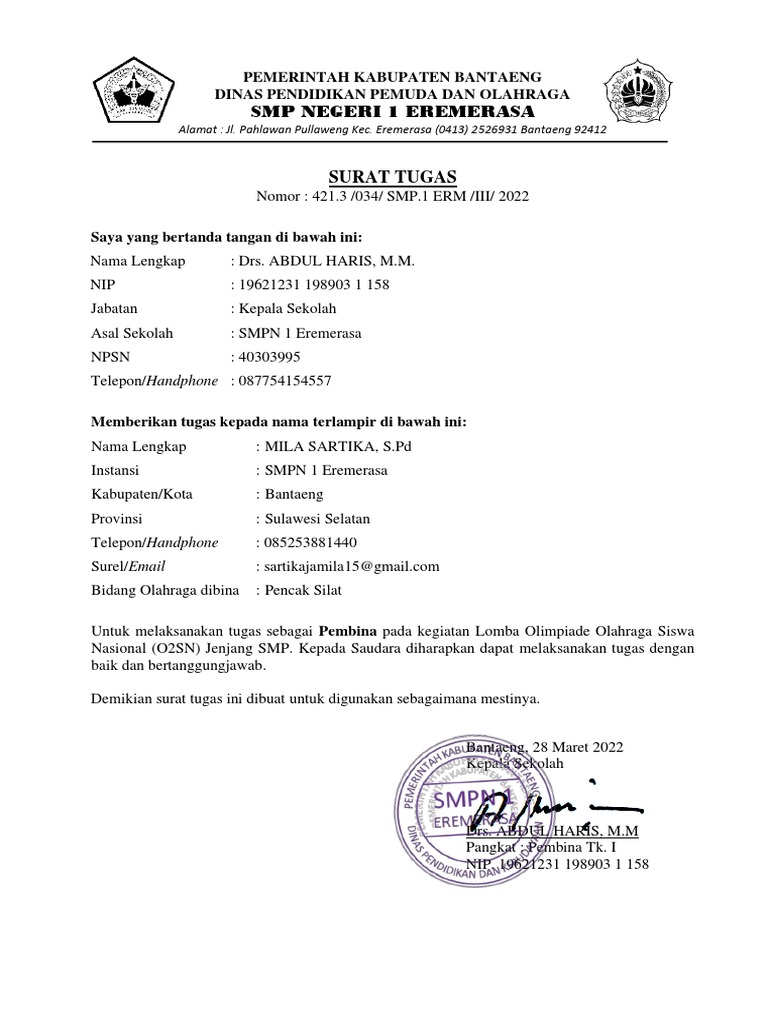 Surat Tugas O2SN | PDF