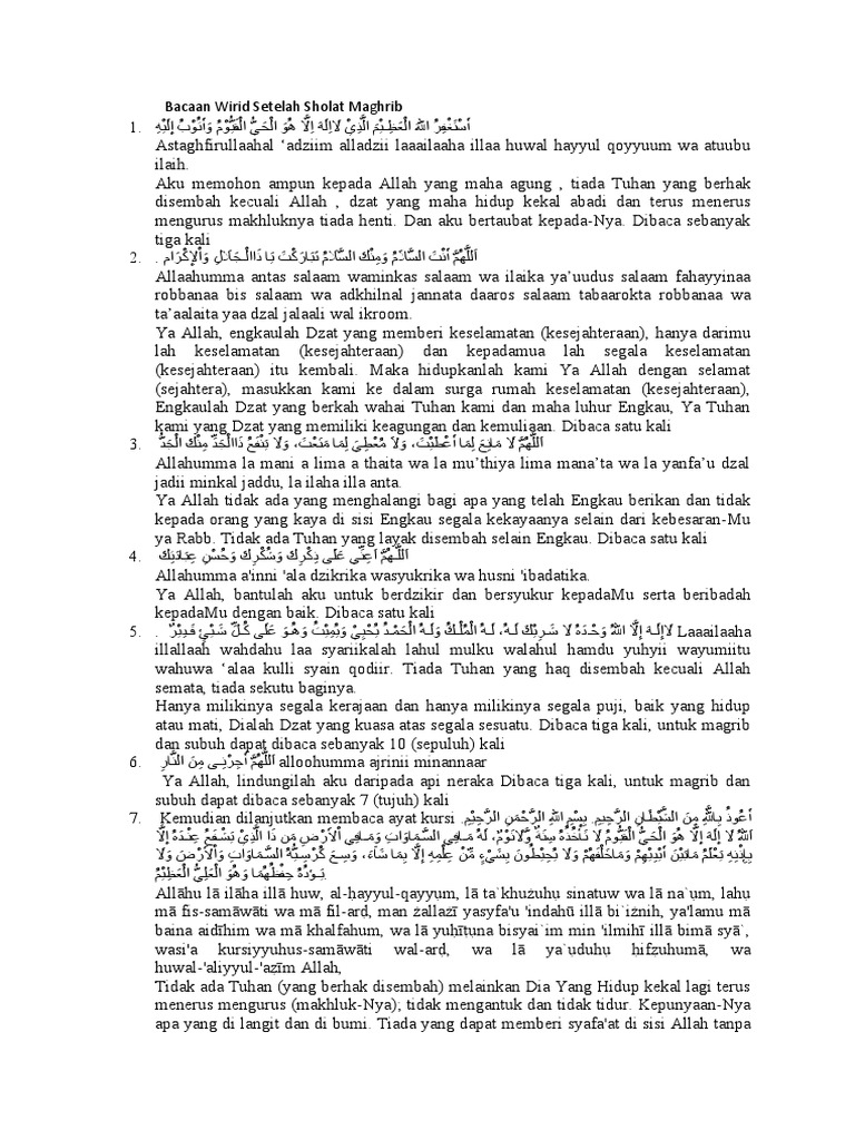 Bacaan Wirid Setelah Sholat Maghrib | PDF