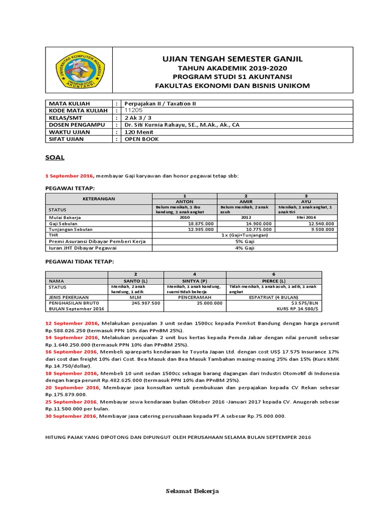 Soal Uts Perpajakan II (2ak 3) | PDF