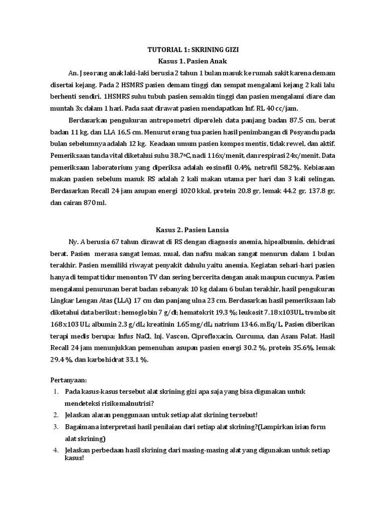 Kasus Tutorial 1 - Skrining Gizi | PDF