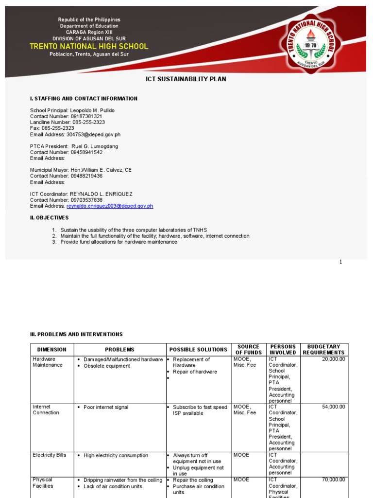 ICT Sustainability Plan for TNHS | PDF | Personal Computers | Information And Communications ...