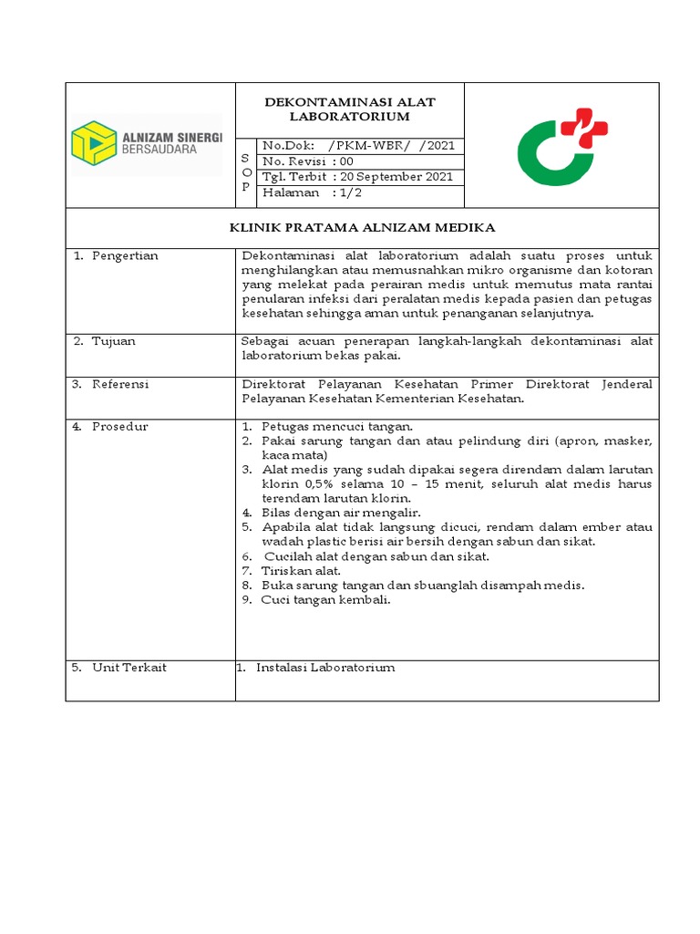 Dekontaminasi Alat Lab: SOP Terbaru | PDF | Pengembangan Diri | Sains & Matematika