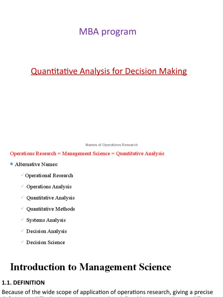 MBA Quantitative Analysis for Decision Making | PDF | Operations ...