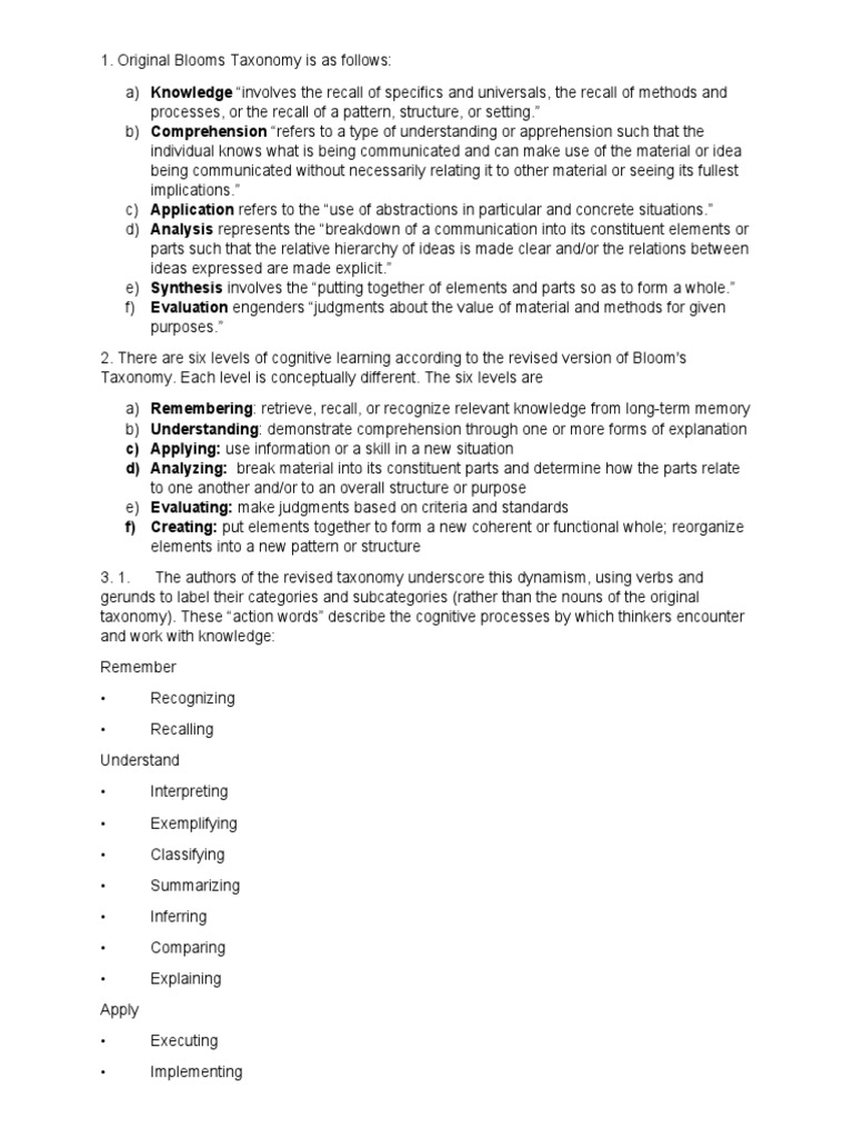 Blooms Taxonomy | PDF | Knowledge | Neuroscience