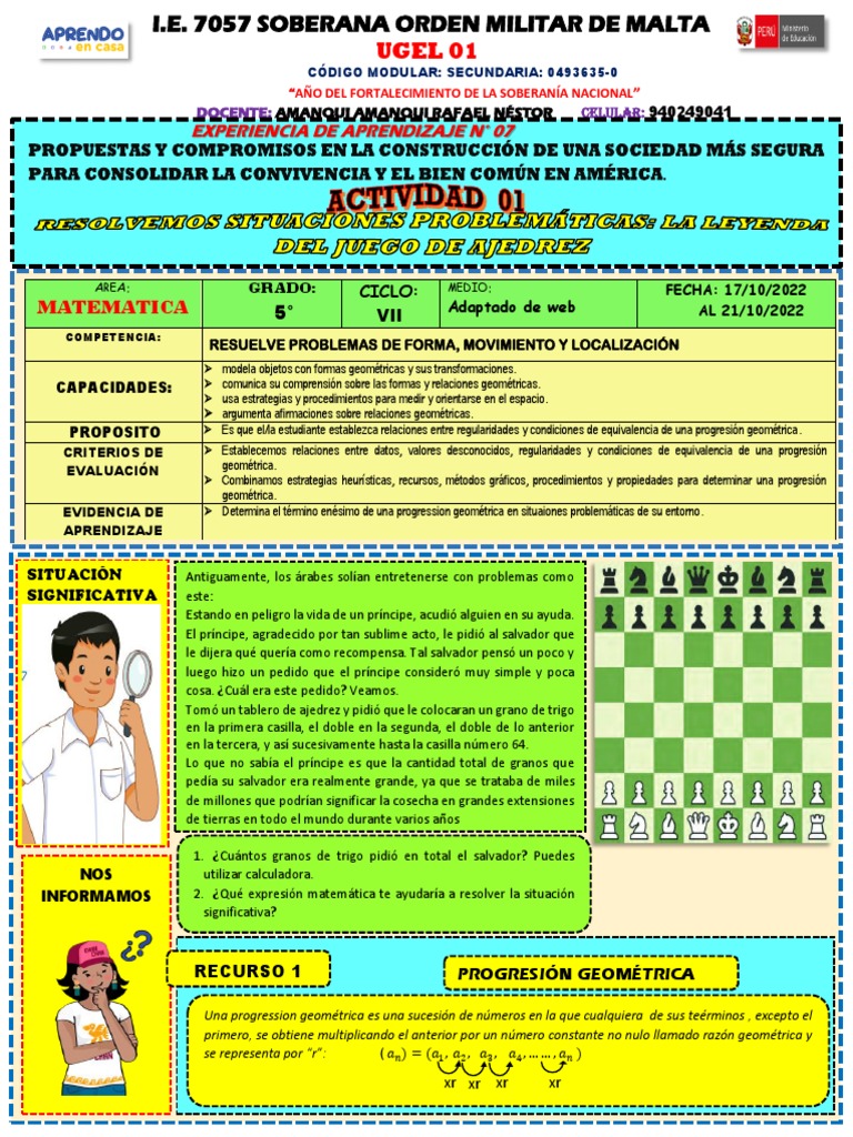Progresiones Geométricas en Matemáticas | PDF | Evaluación | Ajedrez