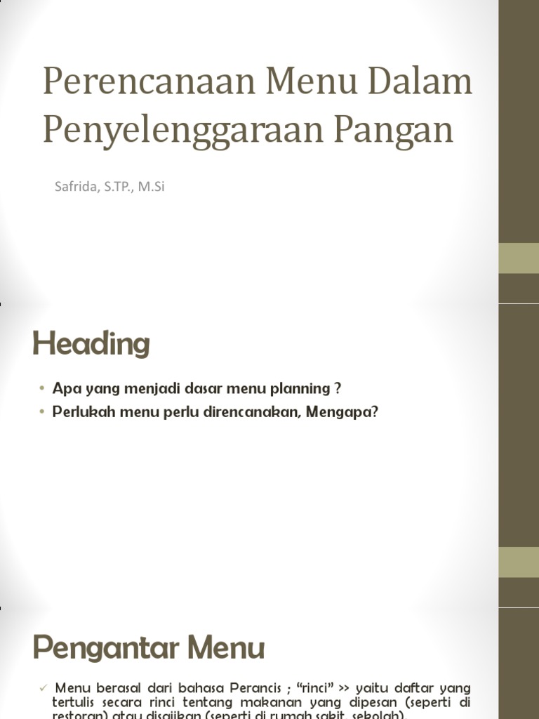Perencanaan Menu untuk Penyelenggaraan Pangan | PDF