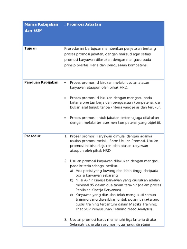 SOP Promosi Jabatan | PDF