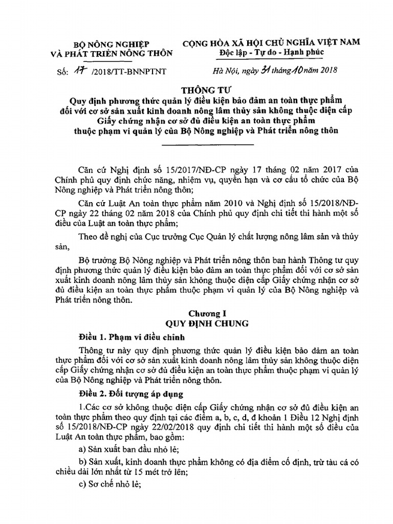 Thông Tư 17.2018.TT - BNNPTNT | PDF