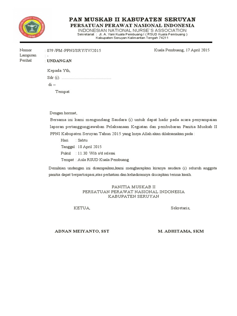 Undangan Pembubaran Panitia MUSKAB | PDF