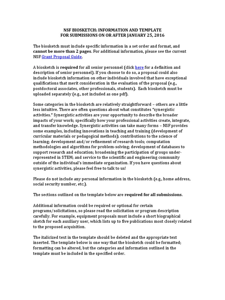 NSF Biosketch Template GPG | PDF | National Science Foundation ...