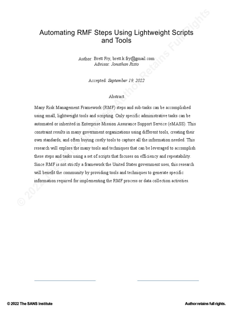 Sans Automating RMF Steps Using Lightweight Scripts and Tools | PDF ...