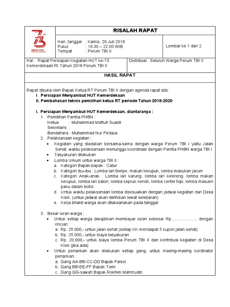 Risalah Rapat PHBN | PDF