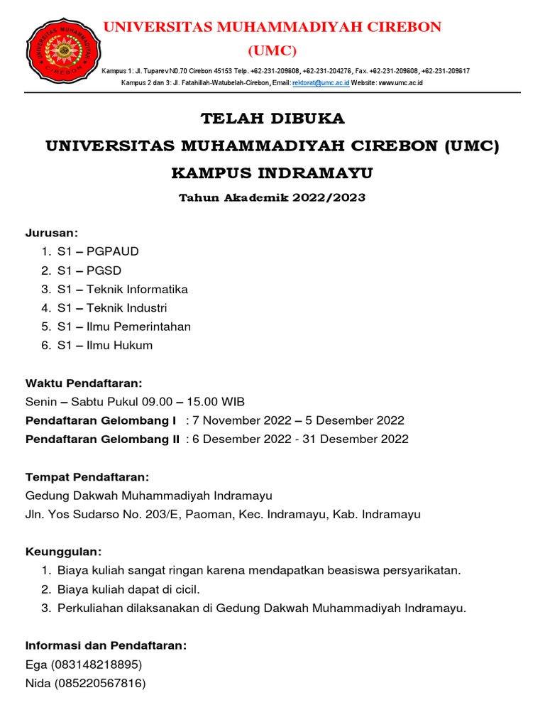 Biaya Kuliah dan Pendaftaran UMC Cirebon | PDF | Seni