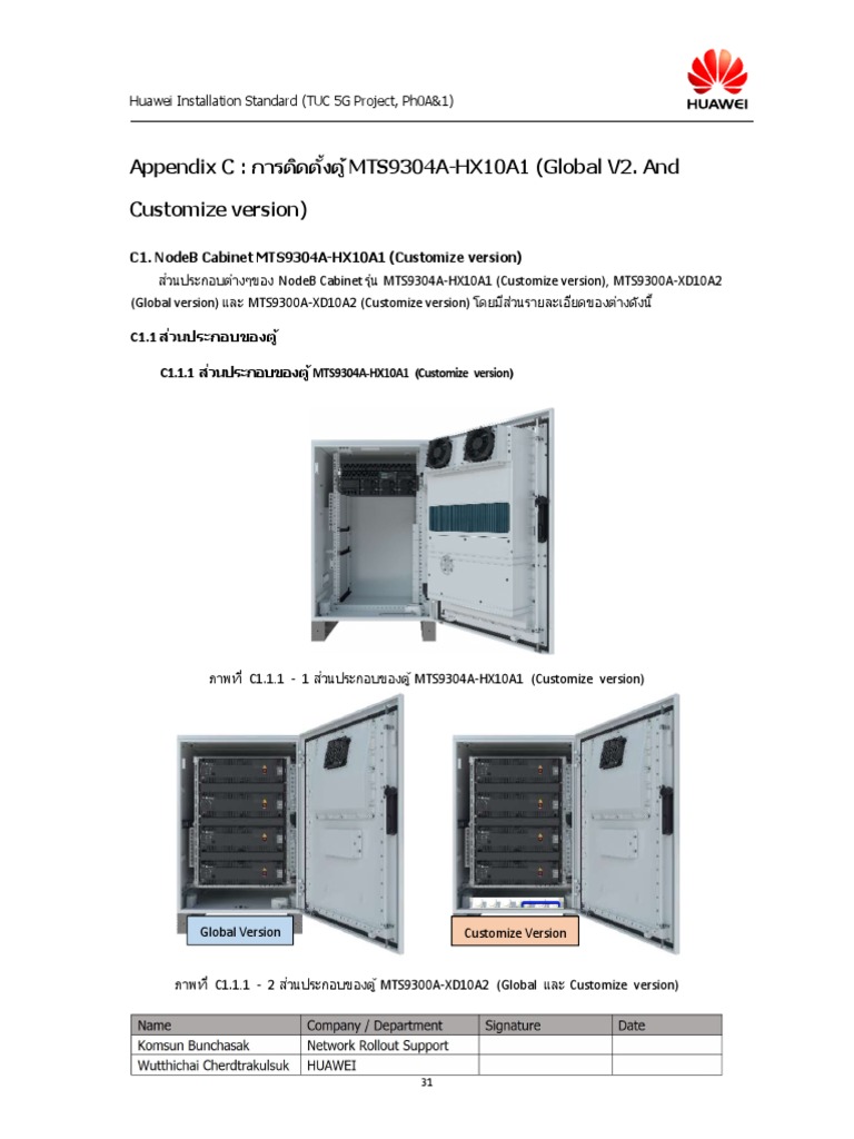 Appendix C D การติดตั้งตู้ MTS9304A-HX10A1 (Global V2. And Customize version) and 5G Delta C | PDF