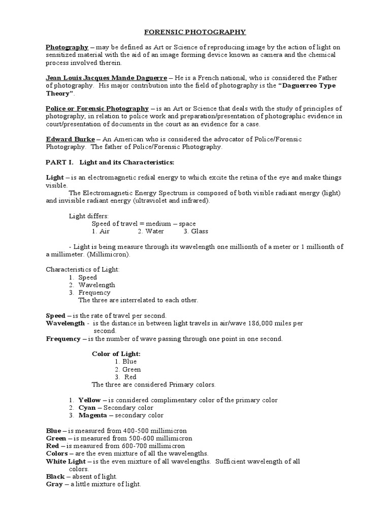 Forensic Photography Pop Sheet 2021 | PDF | Color | Light