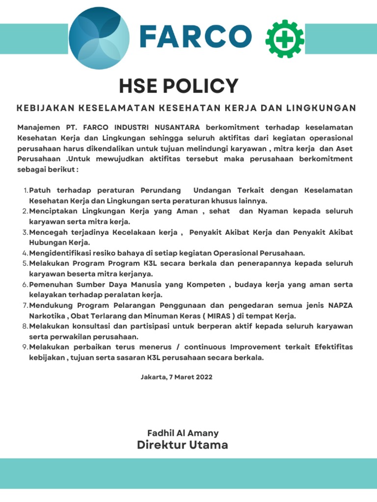 Hse Policy Farco | PDF