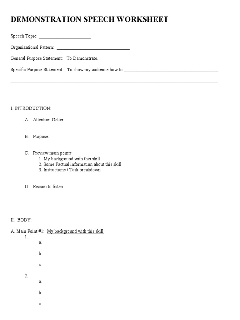 Demonstration Speech Outline | PDF