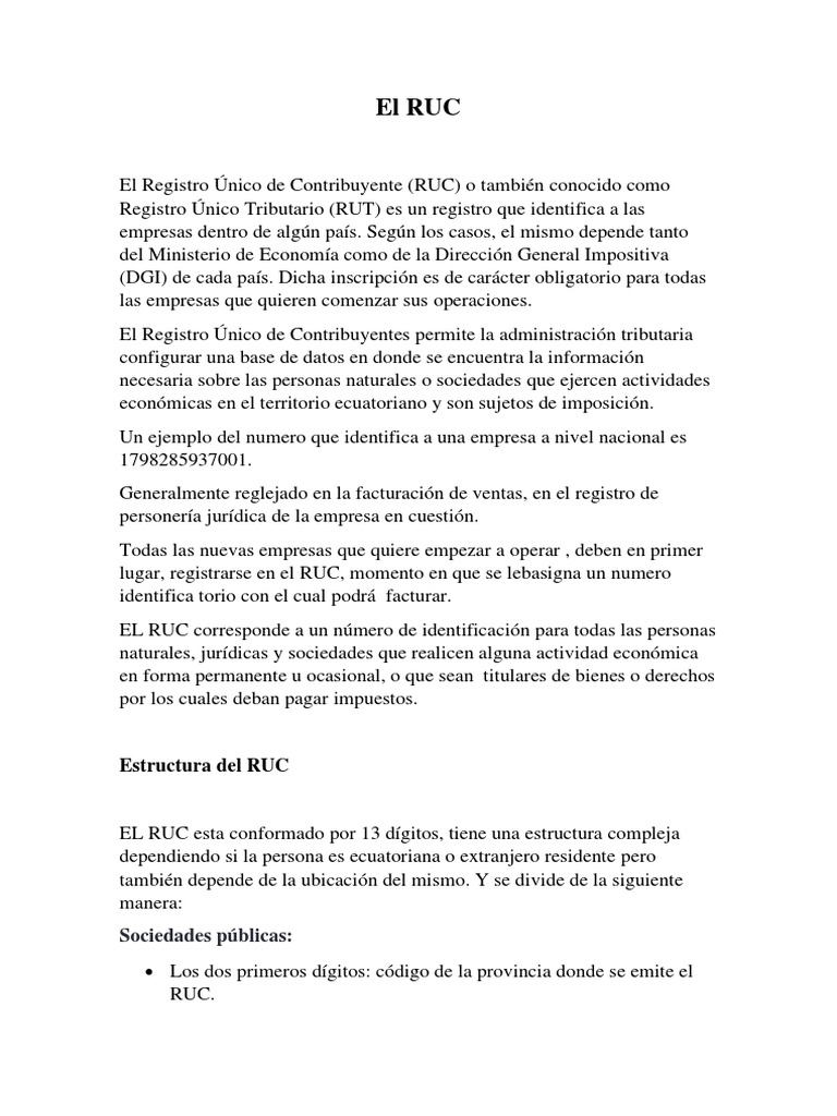 El RUC | PDF | Impuestos | Contribuyente