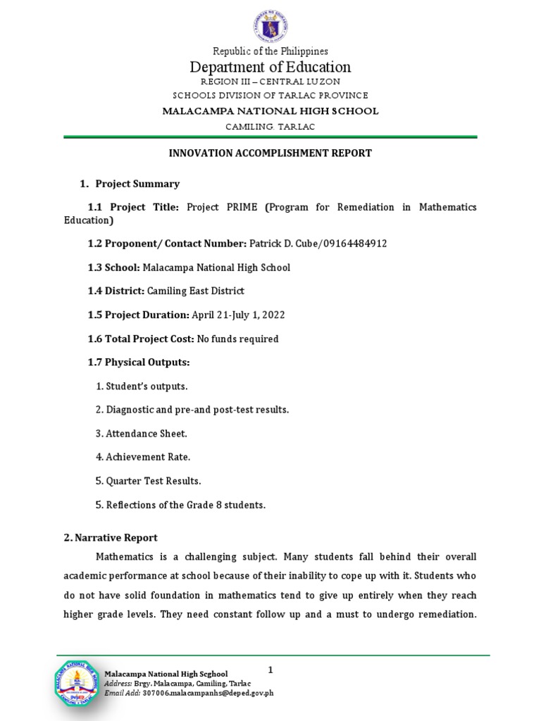 Project PRIME Accomplishment Report | PDF