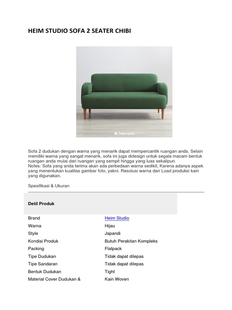 Heim Studio Sofa 2 Seater Chibi | PDF