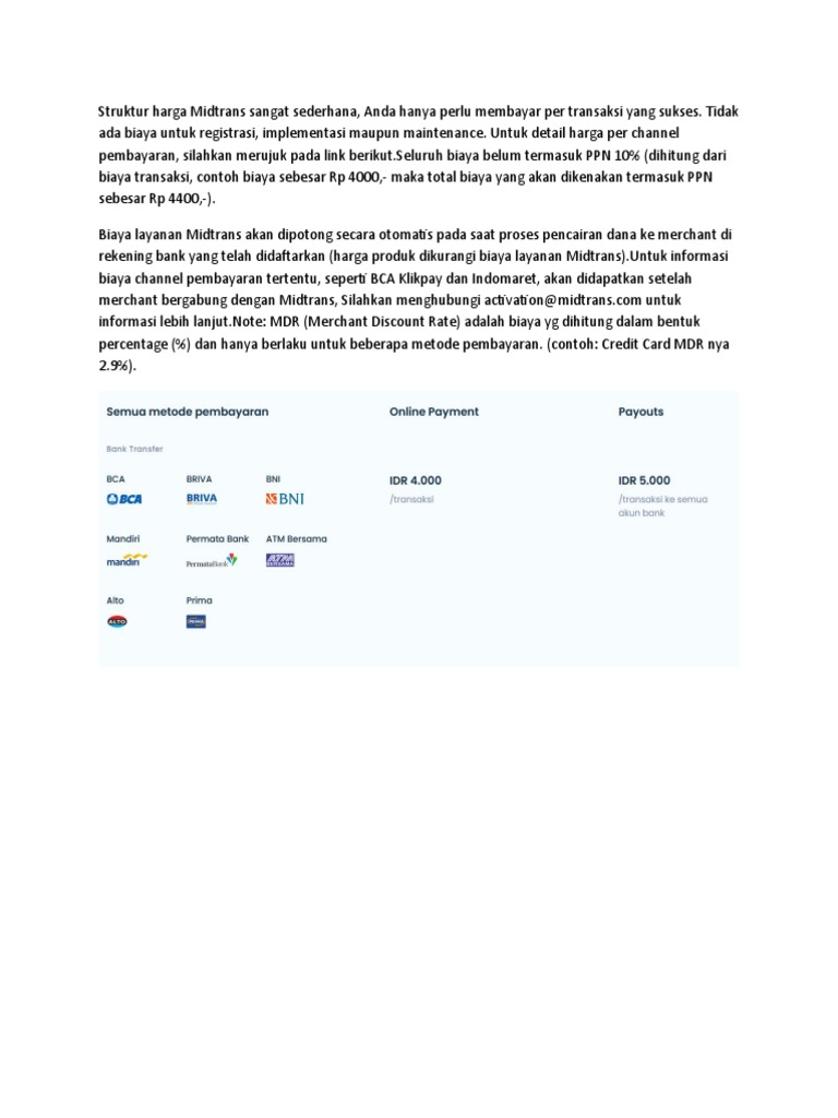 Struktur Harga Midtrans Sangat Sederhana | PDF