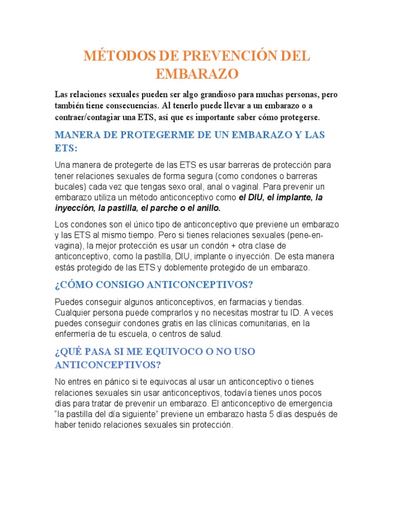 Métodos de Prevención Del Embarazo | PDF | Control de la natalidad | El ...