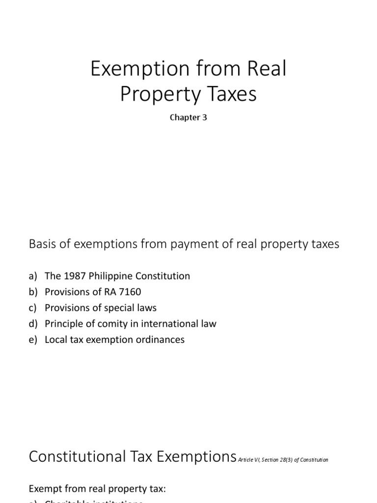 Part II. Chapter 3 Exemption From Real Property Taxes | PDF | Property Tax | Taxes