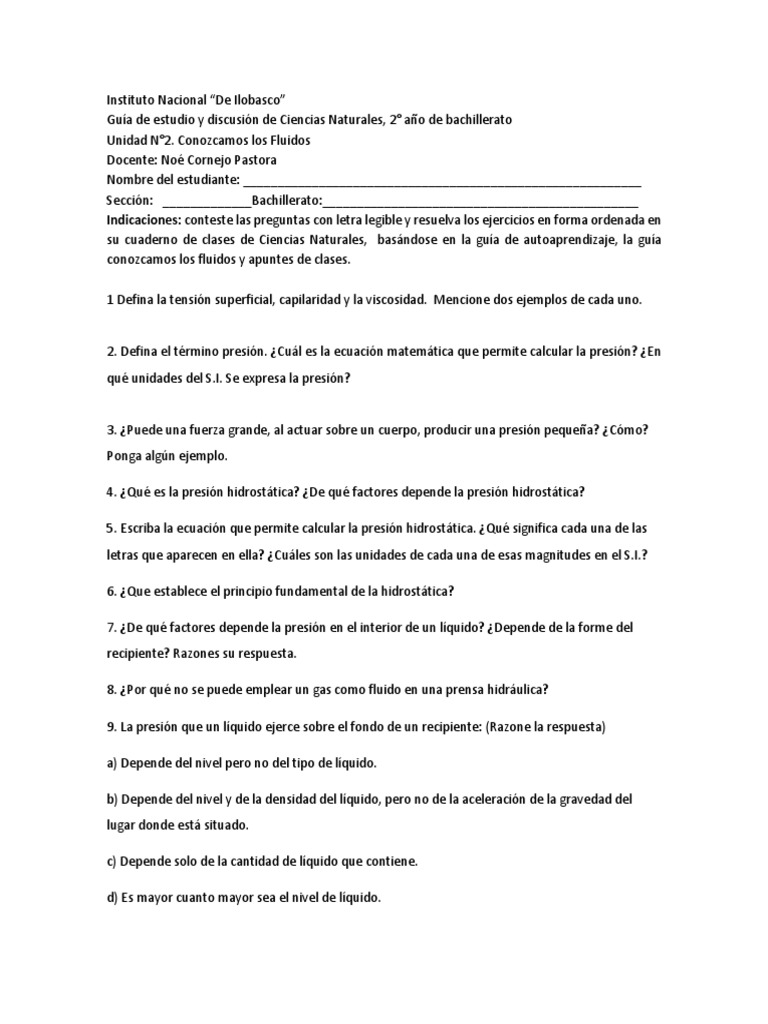 Tarea de Fluidos | PDF | Presión | Líquidos