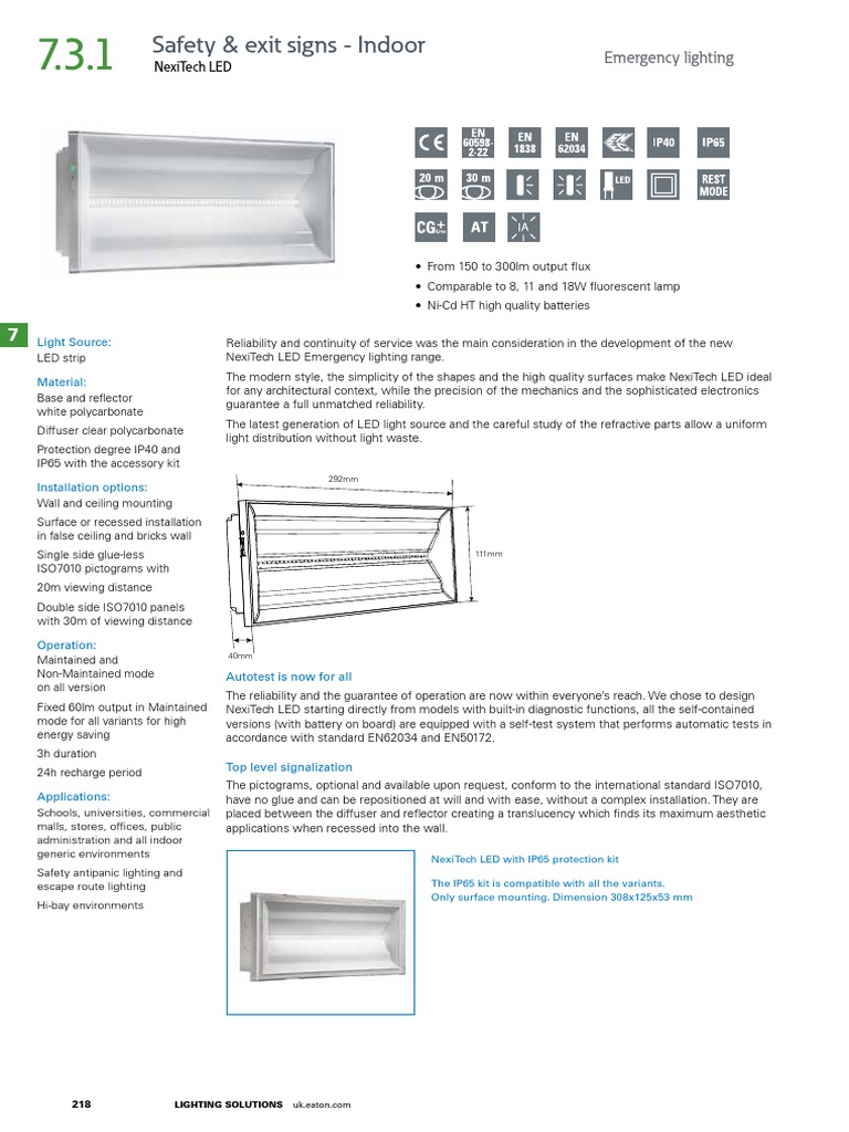 Eaton Emergency Lighting Self Contained Exit Safety Nexitech Datasheet ...
