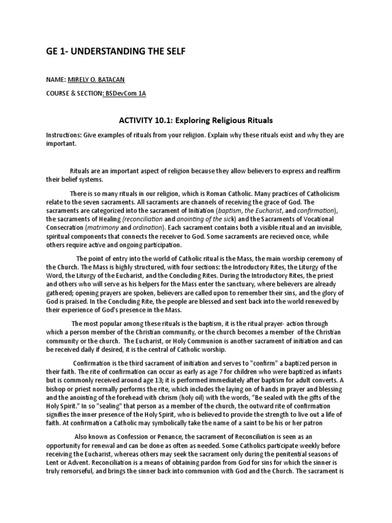 Uts-Act 10.1 Exploring Religious Rituals | PDF | Sacraments | Confirmation