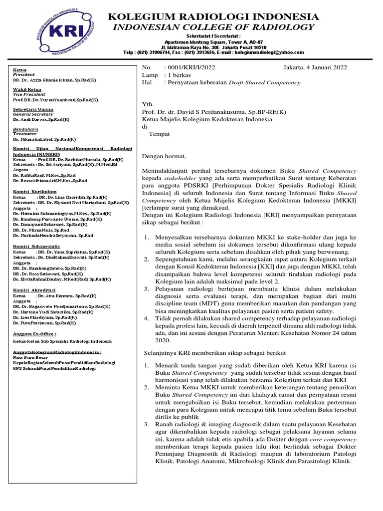 0001 - Surat Keberatan Shared Competency MKKI - 5 JANUARI 2022 | PDF