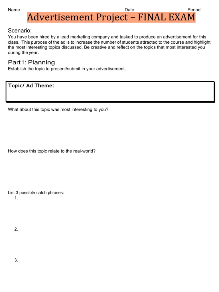 Advertisement Project - Final Exam | PDF